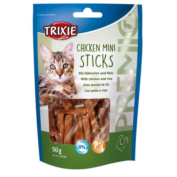 Snack PREMIO Chicken Mini Sticks, Pollo/Arroz, 50 g – eccoanimal
